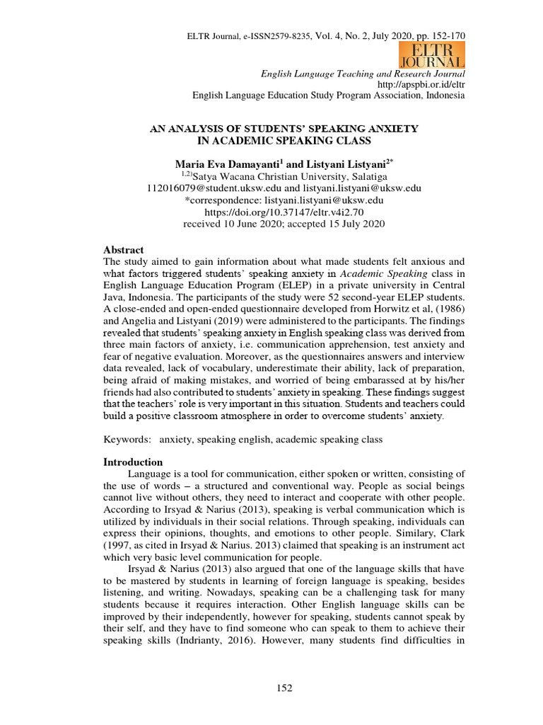 An Analysis of Students' Speaking Anxiety | PDF