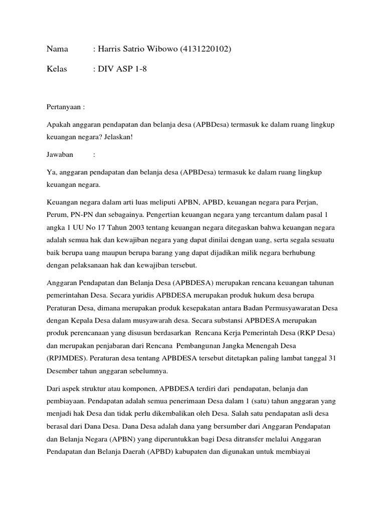 D IV ASP 1-8-10 - Harris Satrio Wibowo - APBDES | PDF