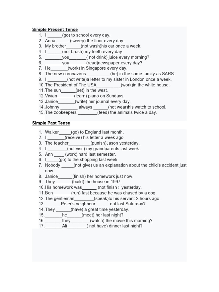 Tenses Exercise 1 | PDF