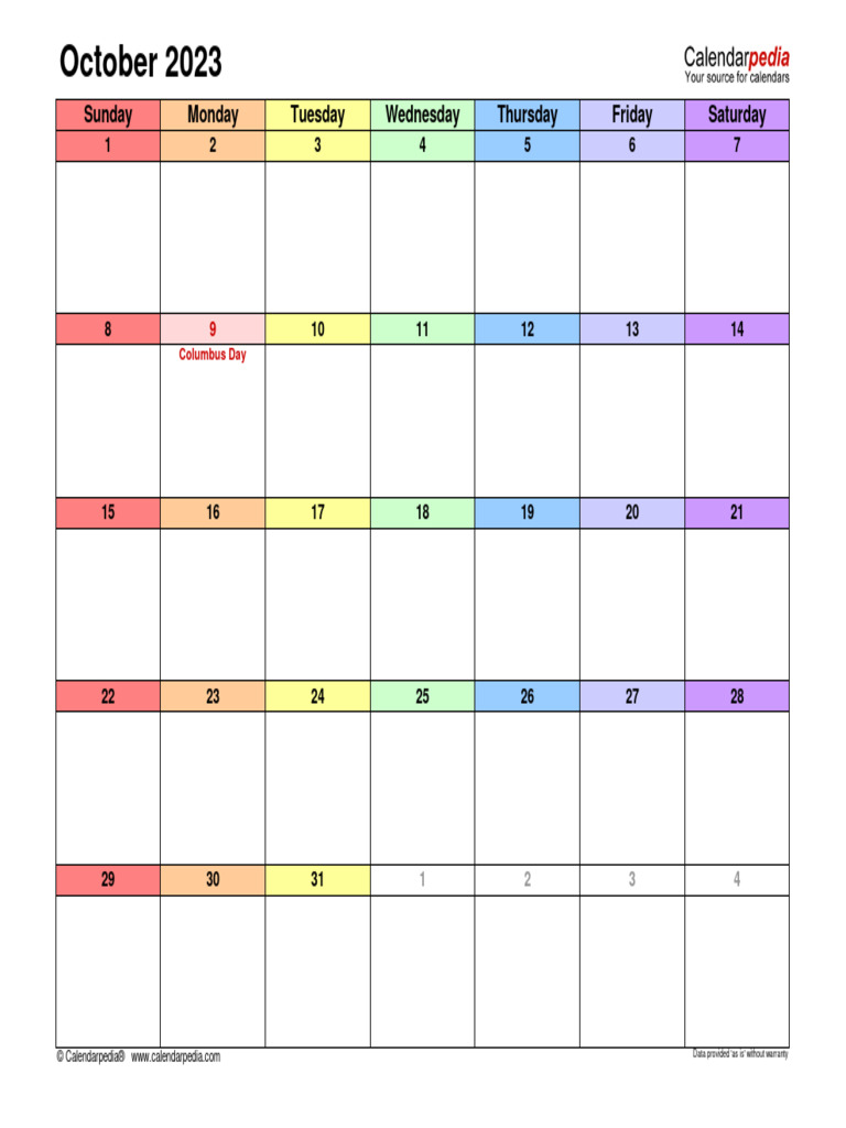 October 2023 Calendar Landscape | PDF