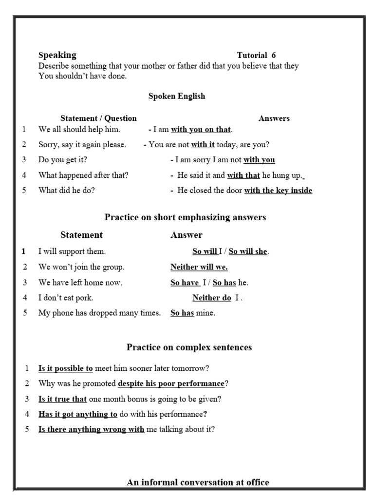 Spoken English Practice Exercises | PDF