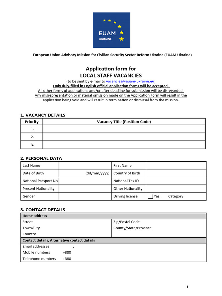 EUAM Local Staff Application Form 2021-1 | PDF | Computing