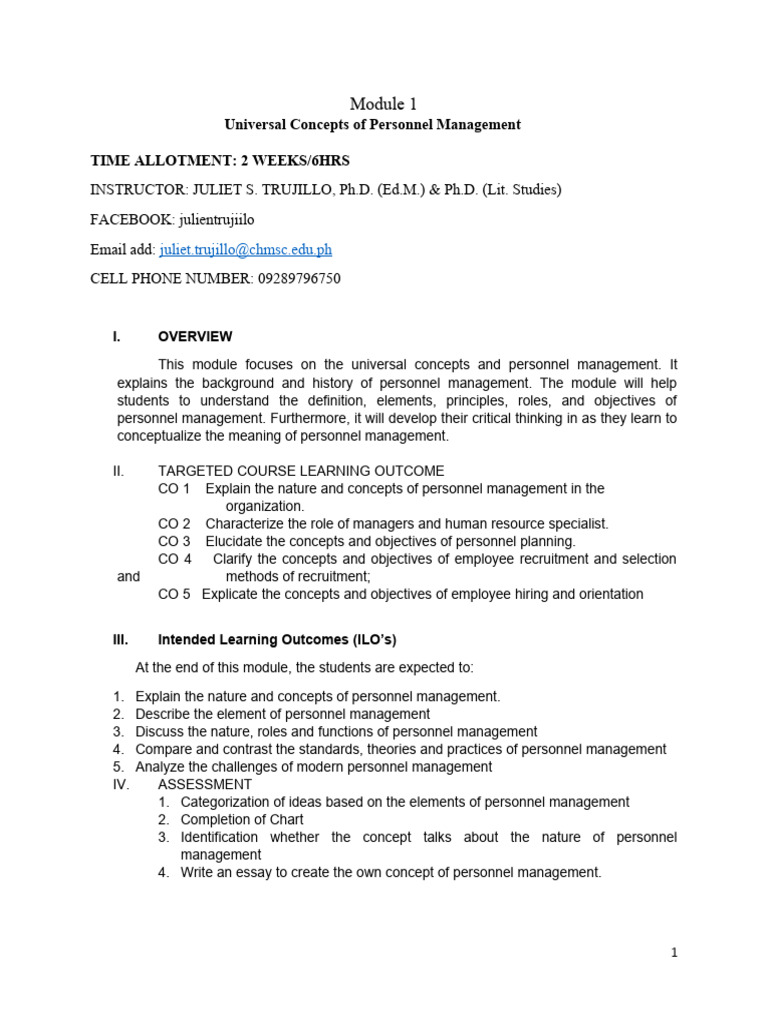 Module 1 Personnel Management | PDF