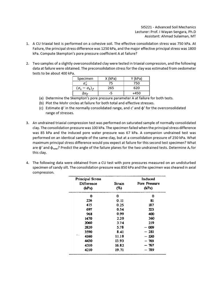 Tugas 3 - Mekanika Tanah Lanjut IWS | PDF | Soil Mechanics | Applied And Interdisciplinary Physics