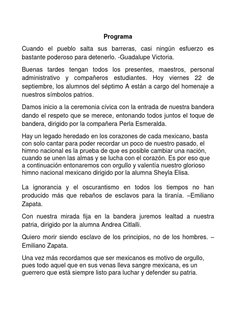 Formato de Programa de Honores A La Bandera | PDF