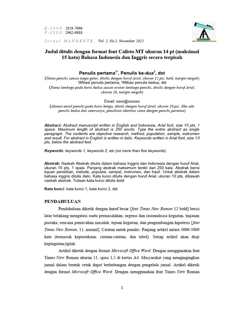 Panduan Penulisan Jurnal Mangente | PDF