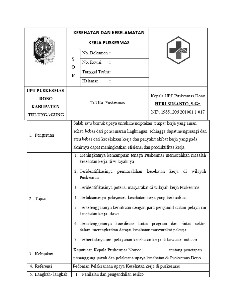 SOP Kesehatan Dan Keselamatan Kerja | PDF