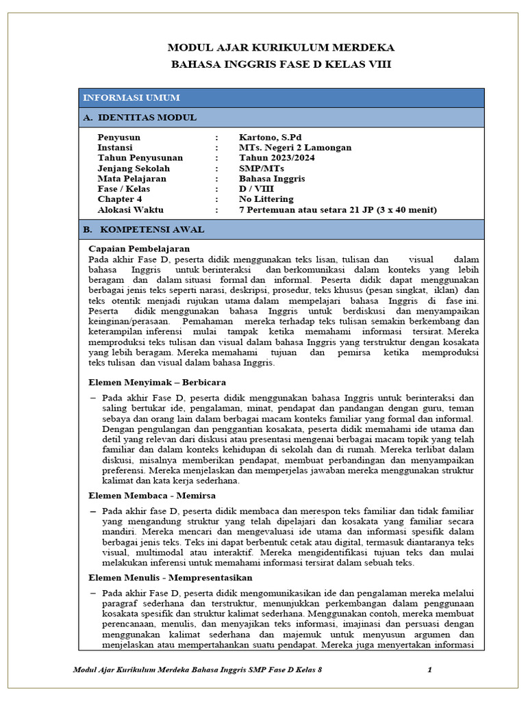 Modul Ajar Bab 4 Kelas 8 Pdf