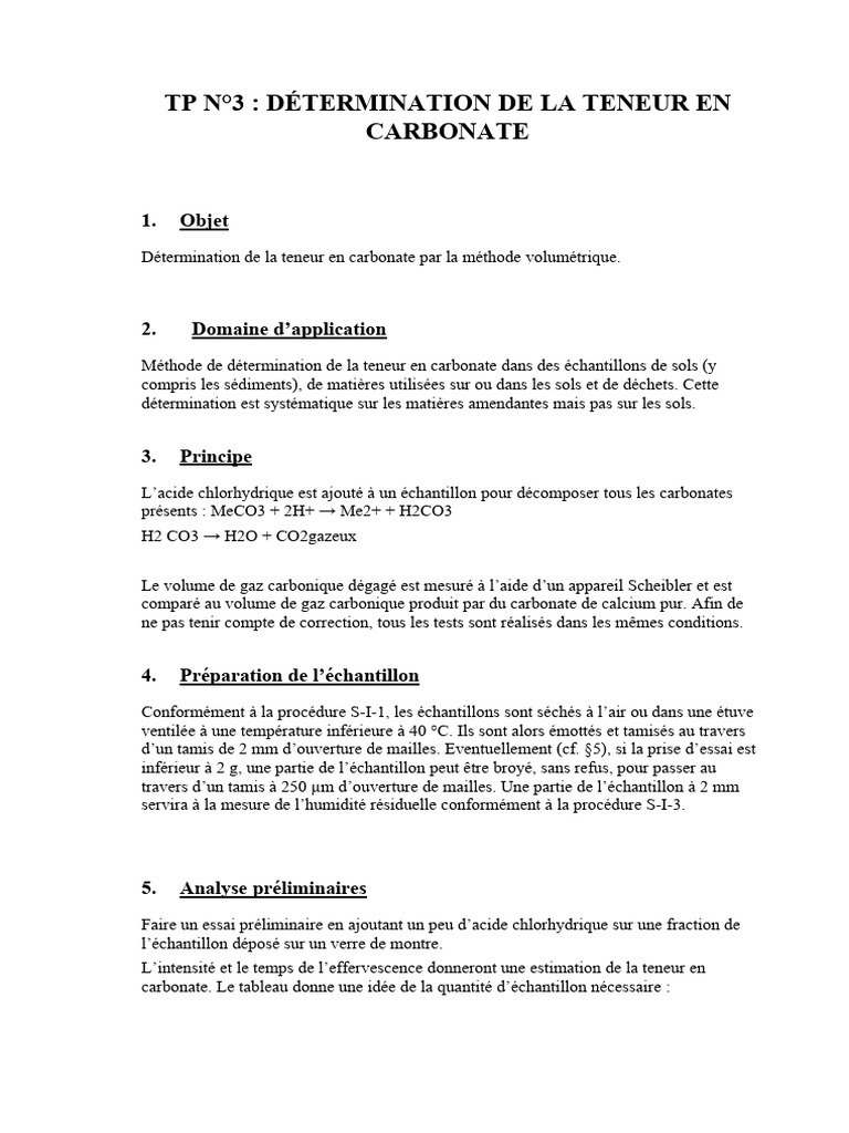 Détermination de La Teneur en Carbonate | PDF