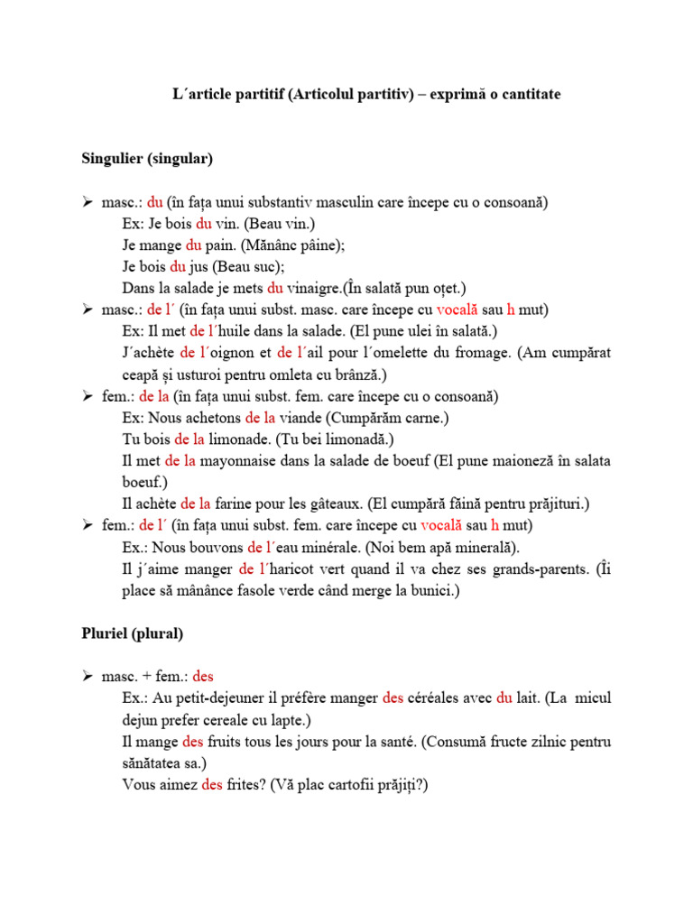 L Article Partitif (Articolul Partitiv) | PDF