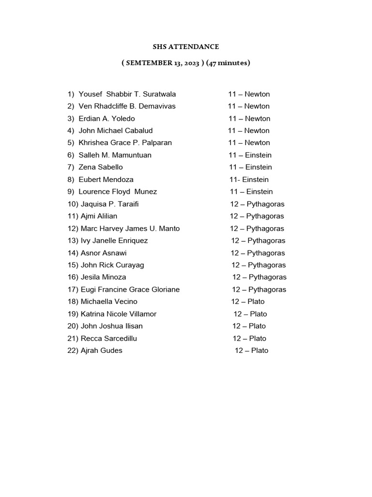 SHS Attendance | PDF