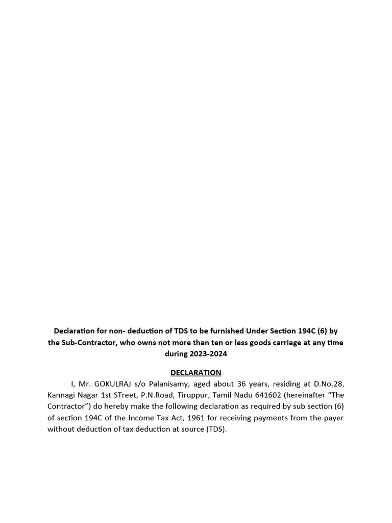 Declaration Tds Gokulraj Pdf