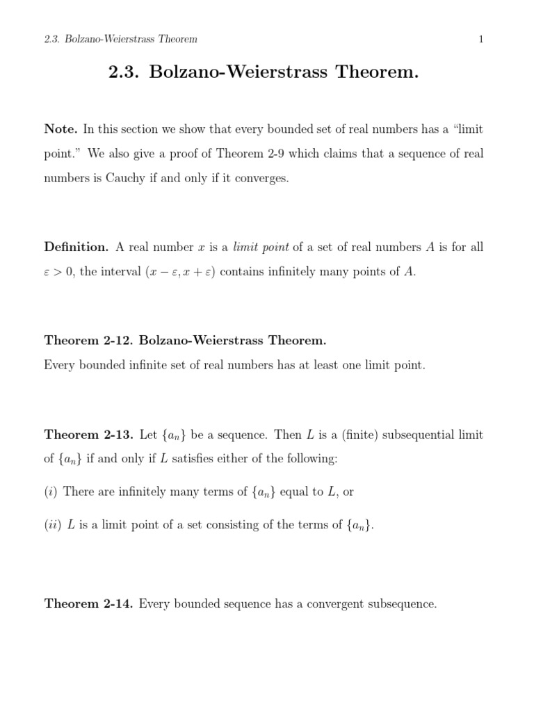 2.3. Bolzano-Weierstrass Theorem 1 | PDF