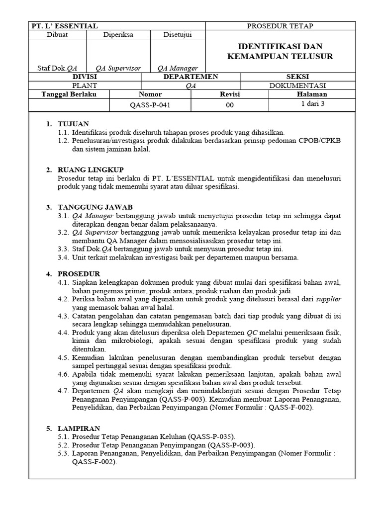 Prosedur Identifikasi Produk PT. L'Essential | PDF | Bisnis | Komputer