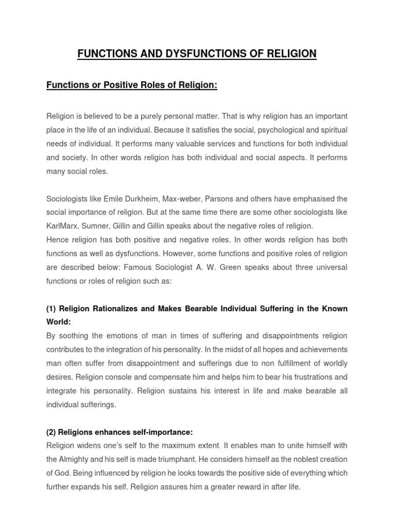 Functions and Dysfunctions of Religion | PDF