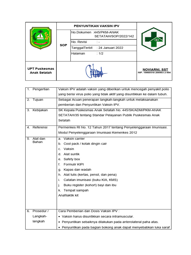 4312 Sop Penyuntikan Ipv | PDF