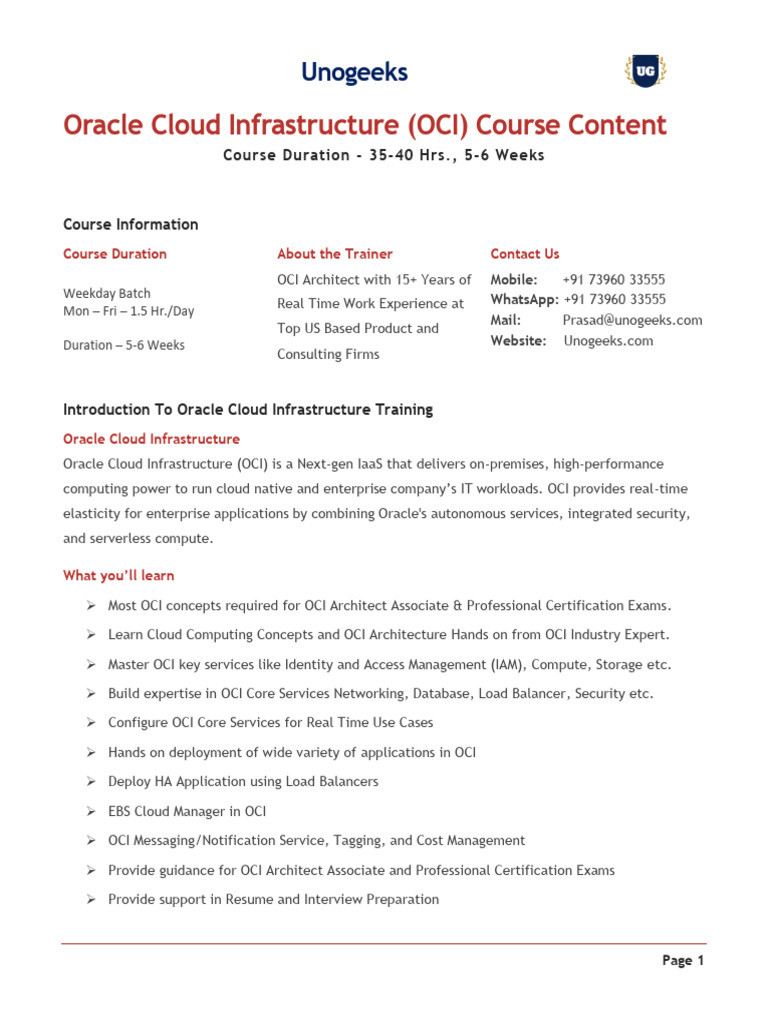 6 Oracle Cloud Infrastructure Oci Course Content Pdf