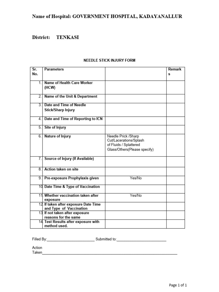 Needle Stick Injury Form | PDF