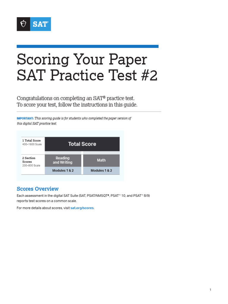 Scoring Sat Practice Test 2 Digital | PDF | Sat | Psat/Nmsqt