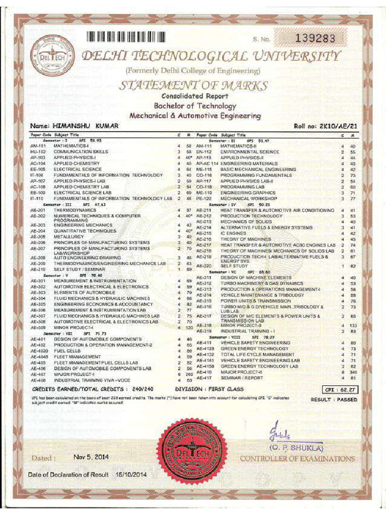 Consolidated Marksheet 1 638 | PDF