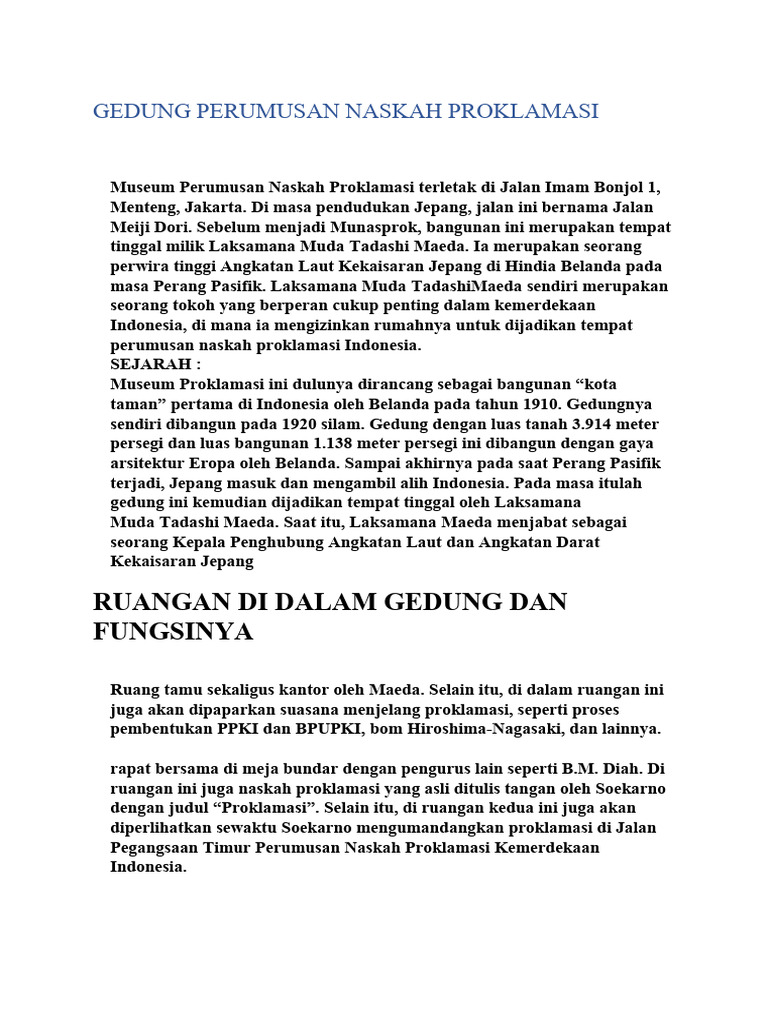 Gedung Perumusan Naskah Proklamasi | PDF