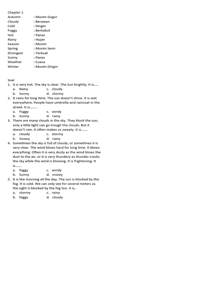 Weather Vocabulary and Quiz | PDF