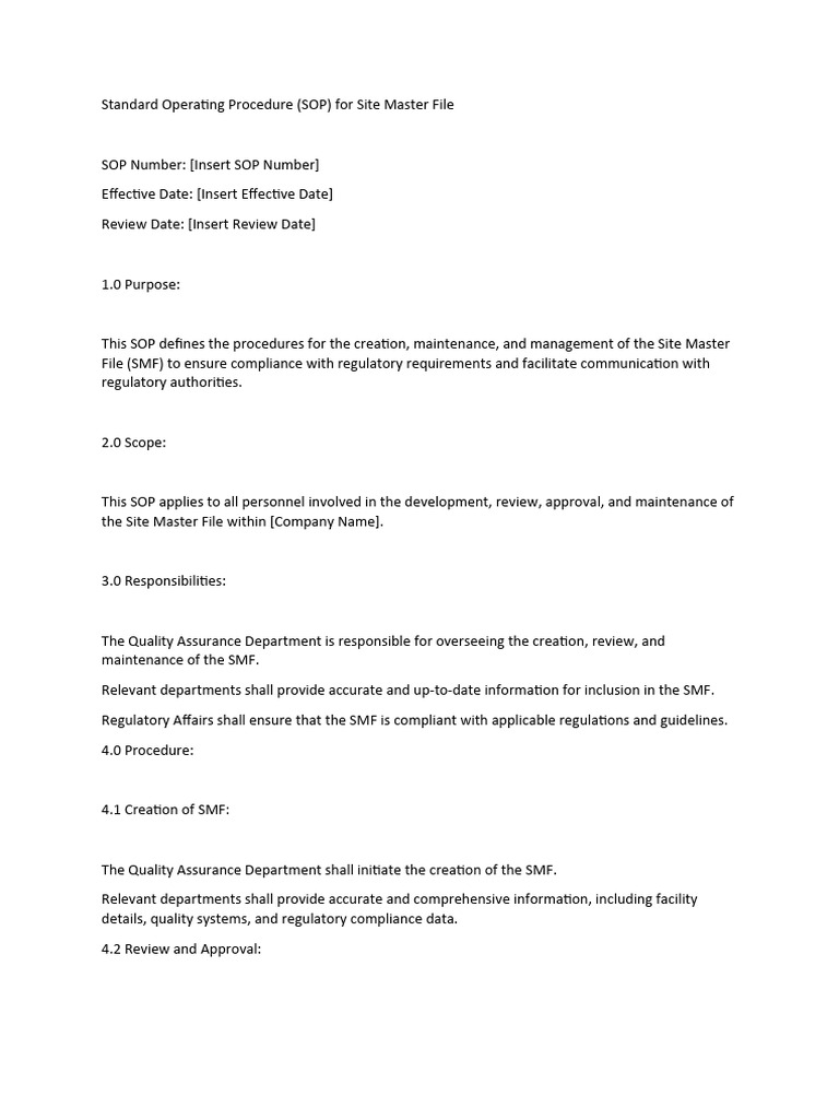 Site Master File SOP Guide | PDF