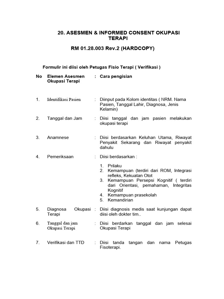 Juknis Assesmen Dan Informed Consent Okupasi Terapi | PDF | Sains ...