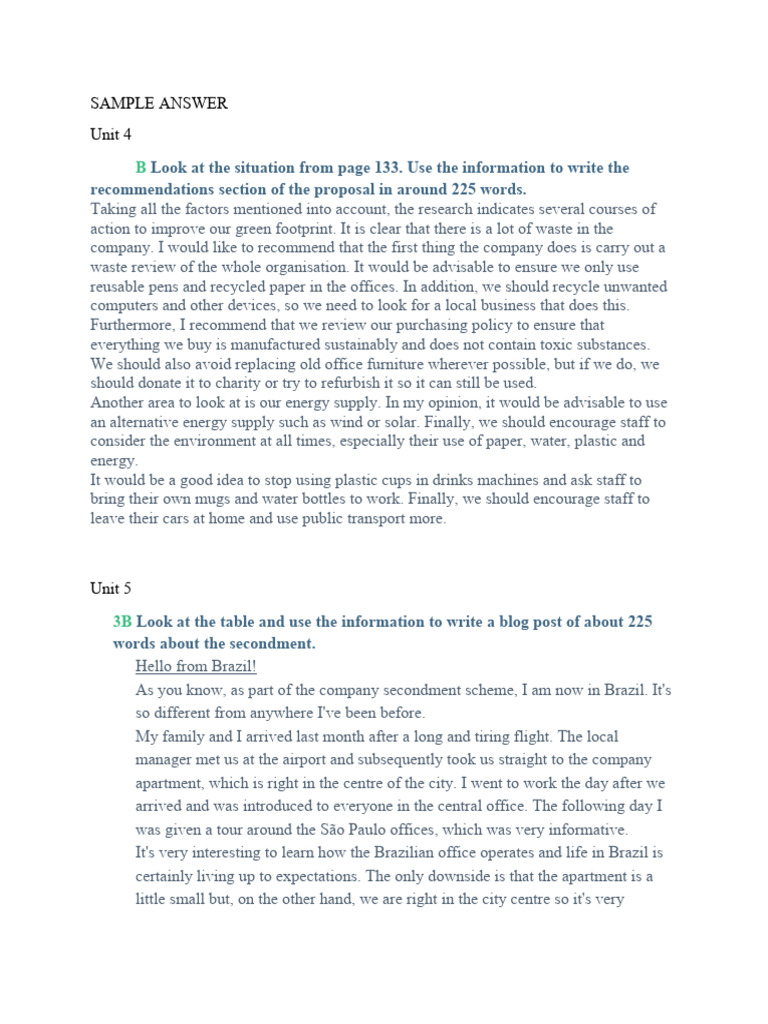 Writing SAMPLE ANSWER U4-8 | PDF