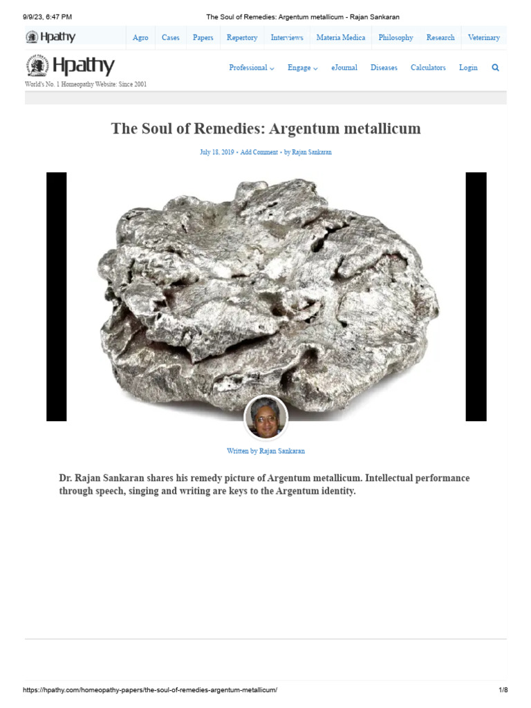 The Soul of Remedies - Argentum Metallicum - Rajan Sankaran | PDF ...