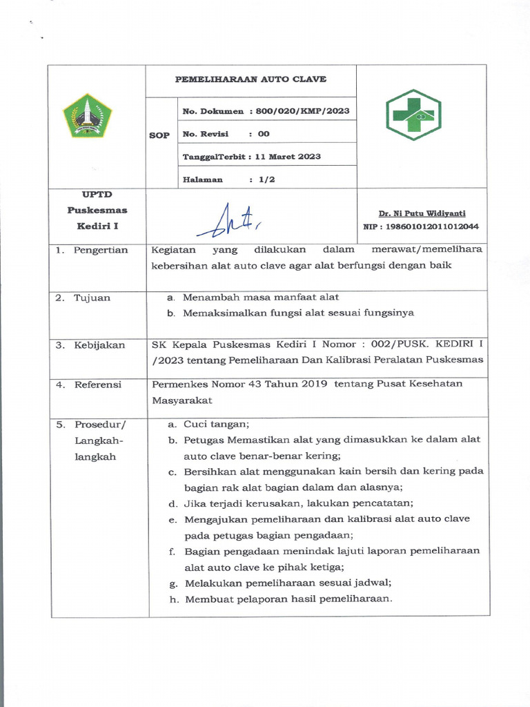 Sop Pemeliharan Autoclave - 0001 | PDF