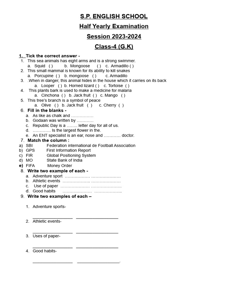 Class 4 G.K | PDF