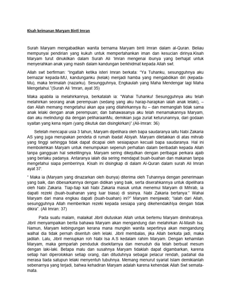 Keberanian Maryam Binti Imran dalam Iman | PDF