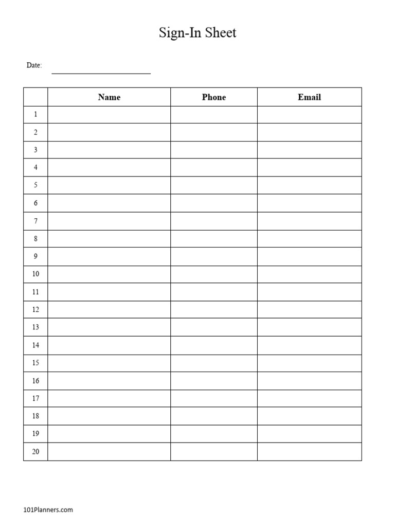 Basic Sign in Sheet | PDF