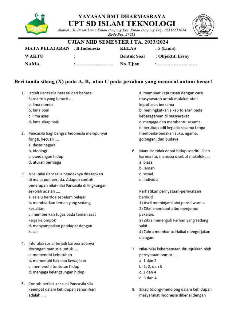 Soal MID PPKN 5 | PDF