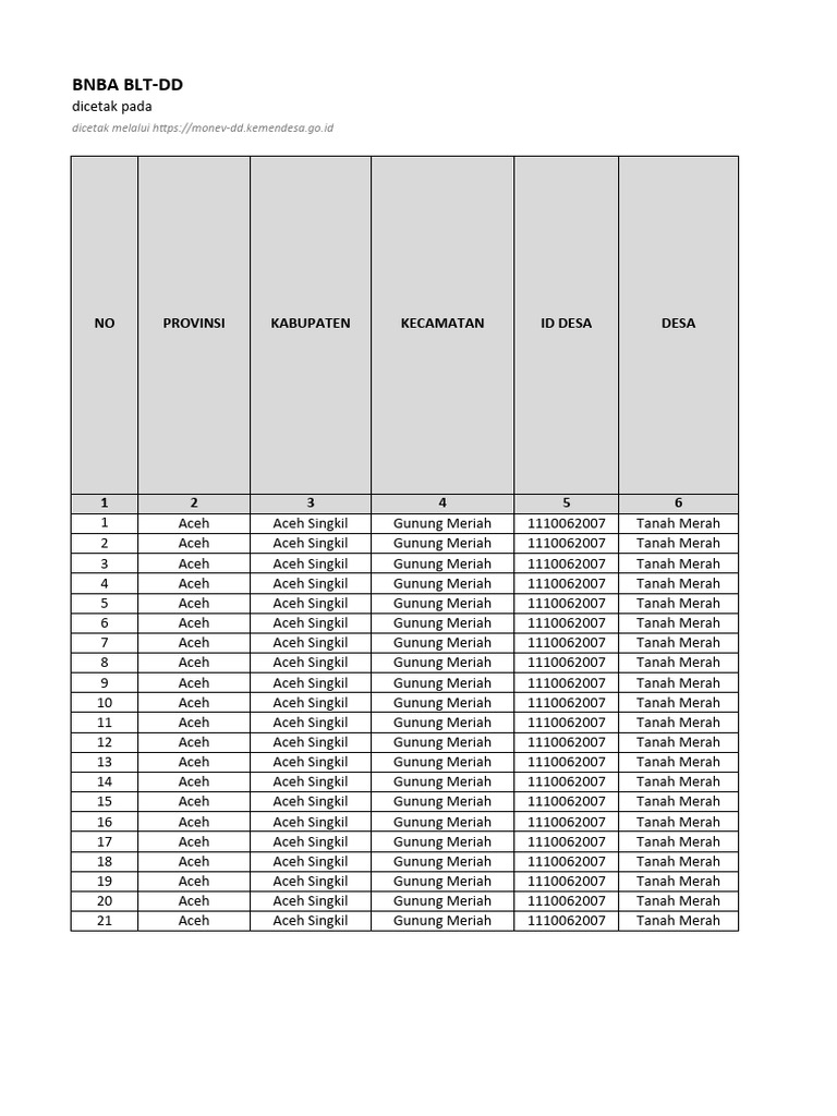 Template Bnba BLT DD Prov Kab | PDF