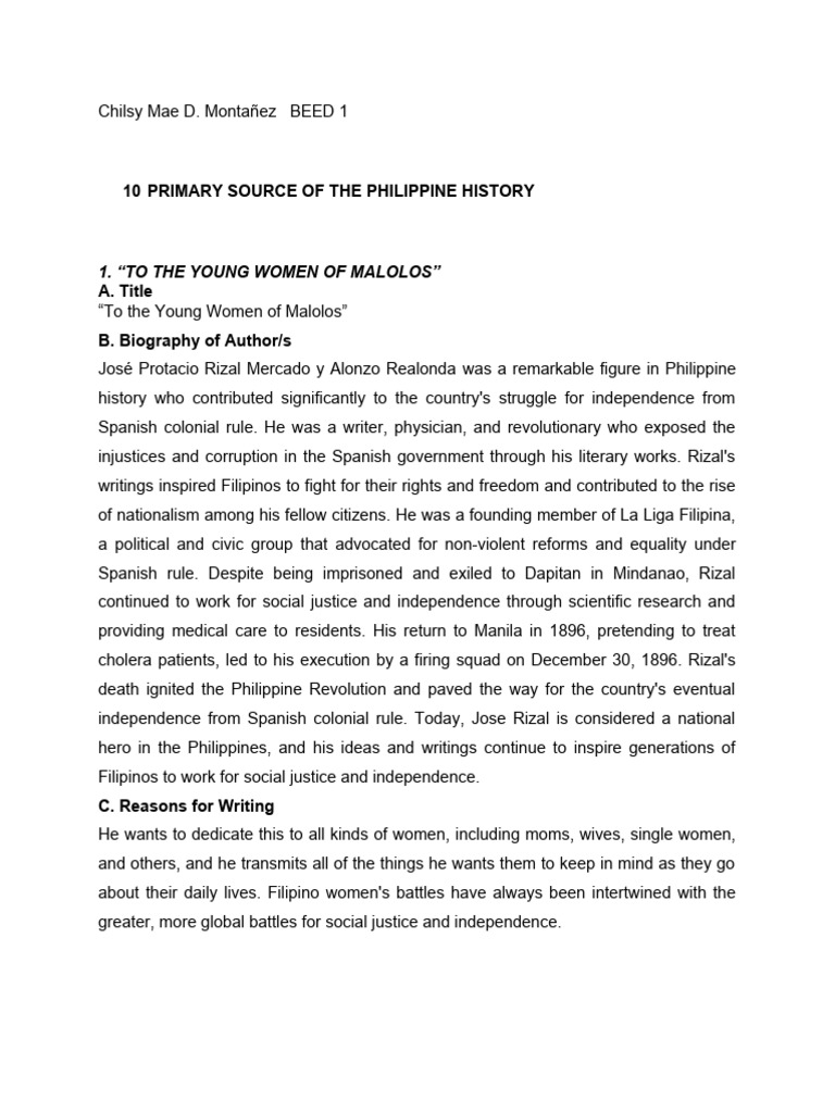 10 PRIMARY SOURCE OF THE PHILIPPINE HISTORY (Activity) | PDF | Philippines