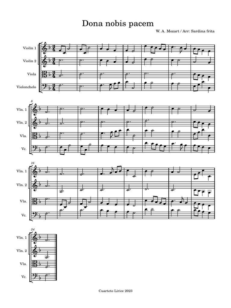 Dona Nobis Pacem - Mozart, For String Quartet | PDF