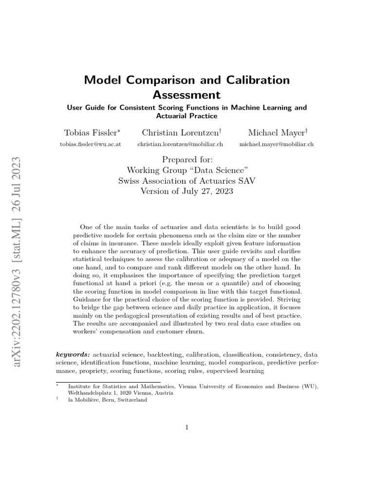 Model Comparison And Calibration Assessment Pdf