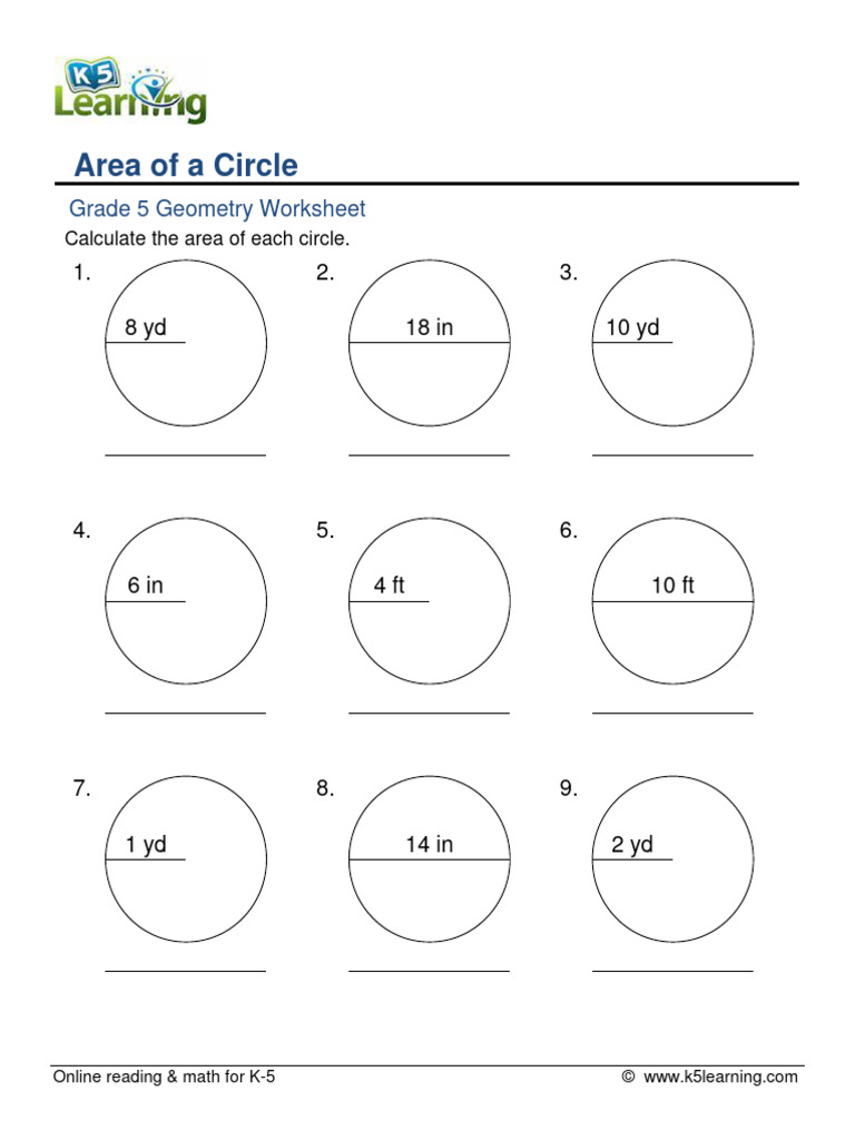 Grade 5 Circle Area Worksheet | PDF