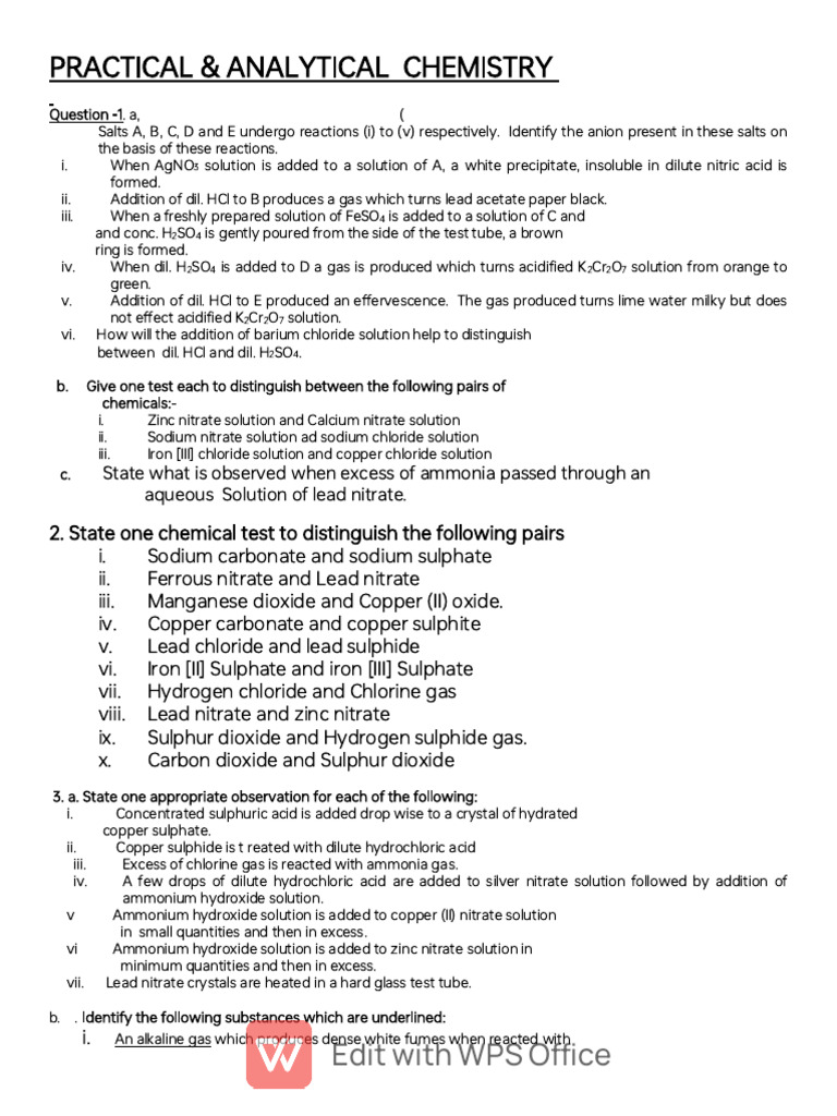 Test in Practical & Analytical Chemistry | PDF | Hydroxide | Ammonium