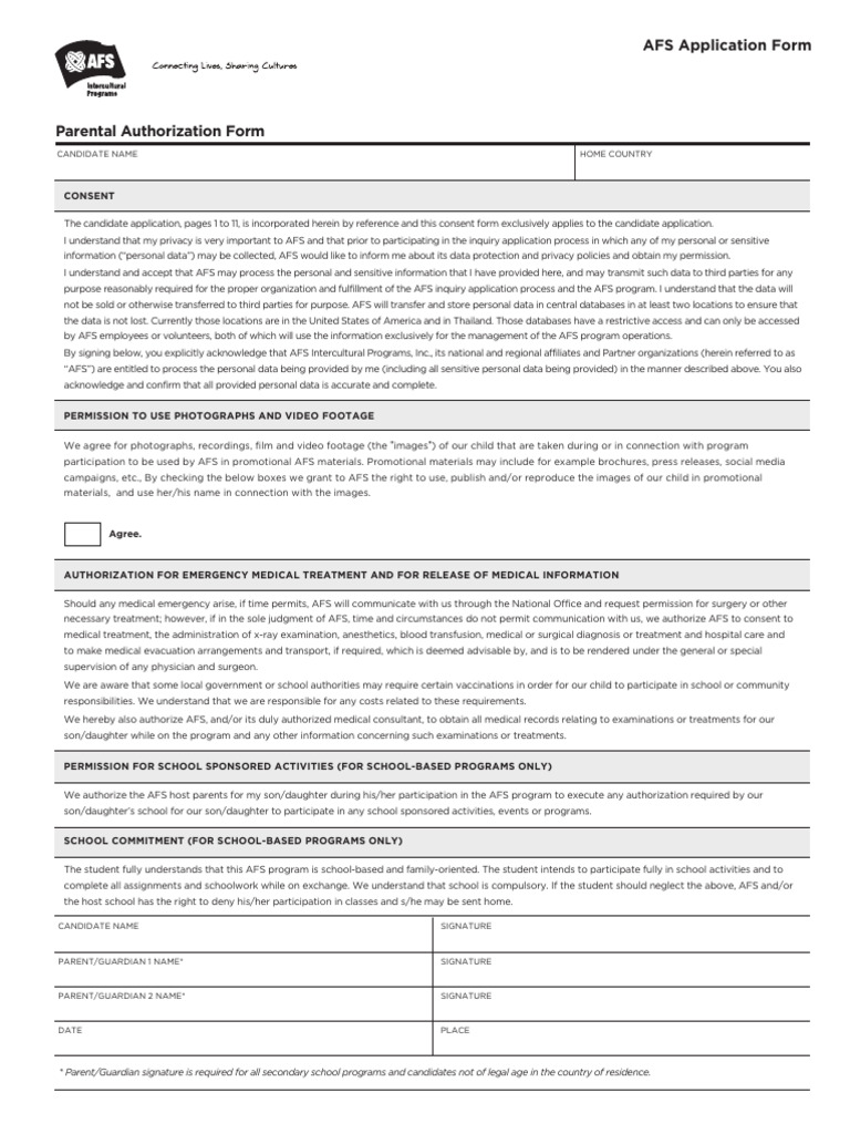 AFS Program Consent Form | PDF