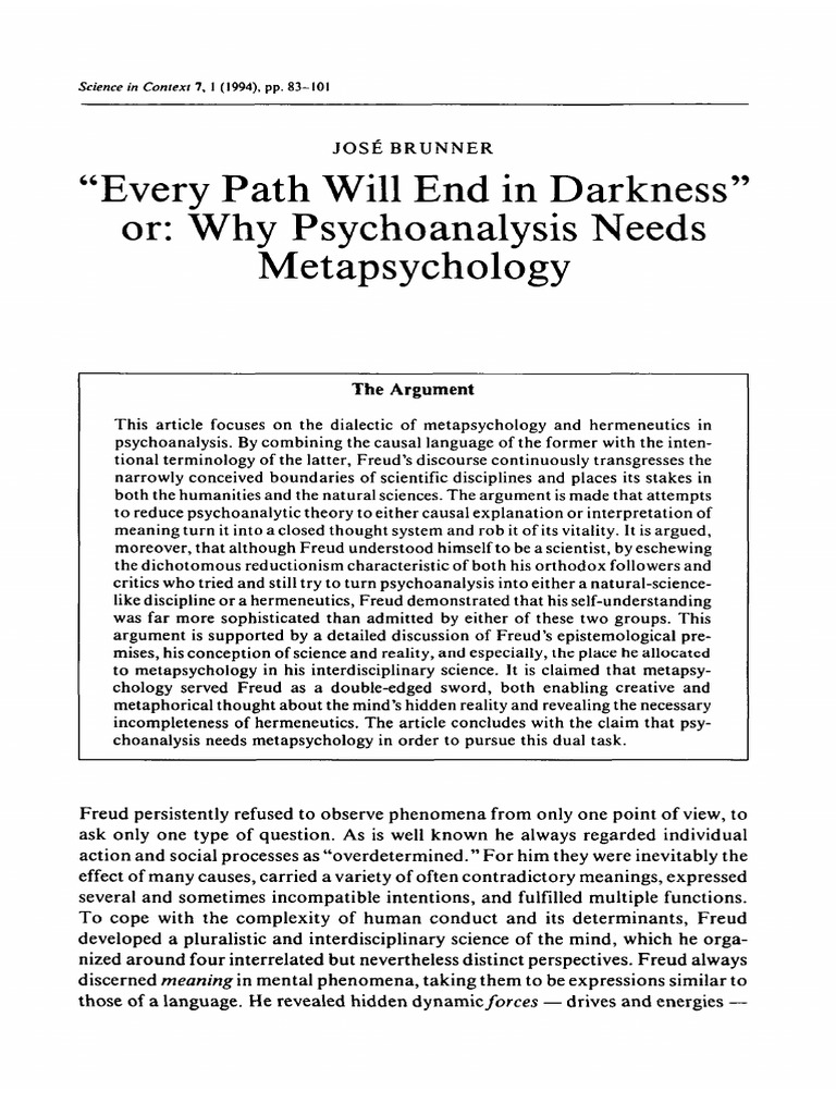 Metapsychology's Role in Psychoanalysis | PDF | Psychoanalysis ...