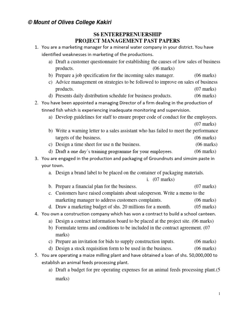 © Mount of Olives College Kakiri: S6 Entereprenuership Project ...