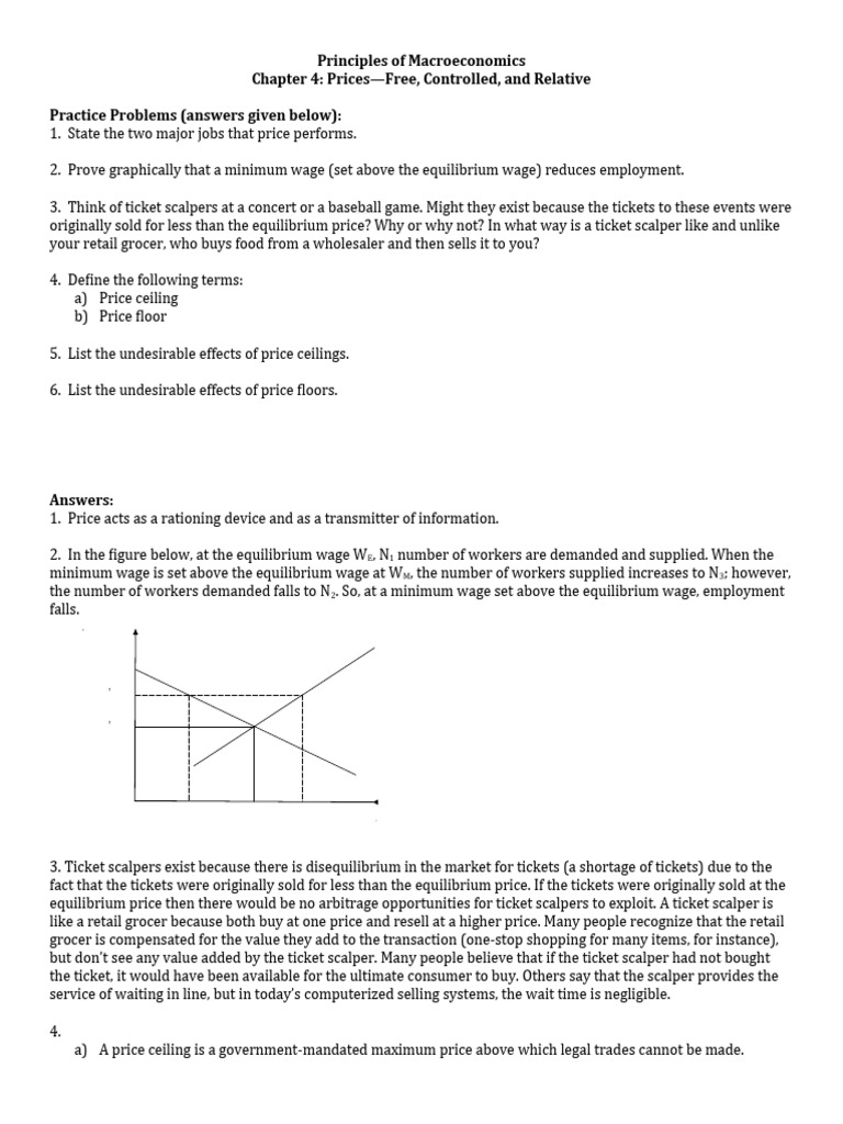 Principles of Macroeconomics Chapter 4: Prices-Free, Controlled, and Relative Practice Problems ...