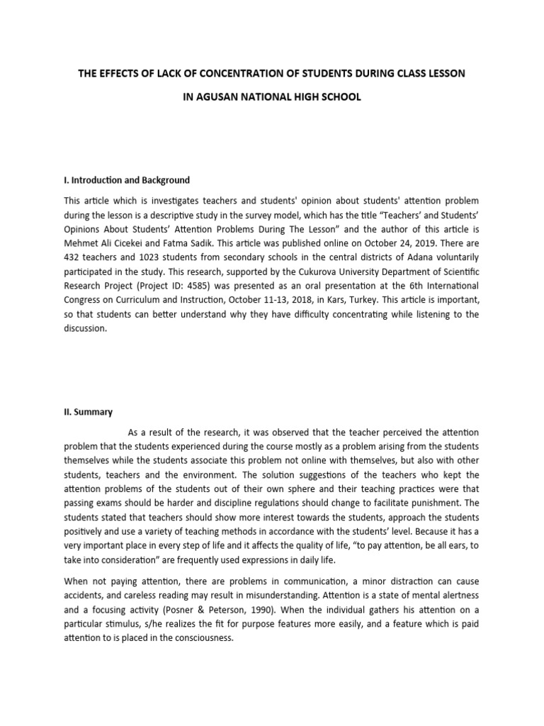The Effects of Lack of Concentration of Students During Clas 1 | PDF ...