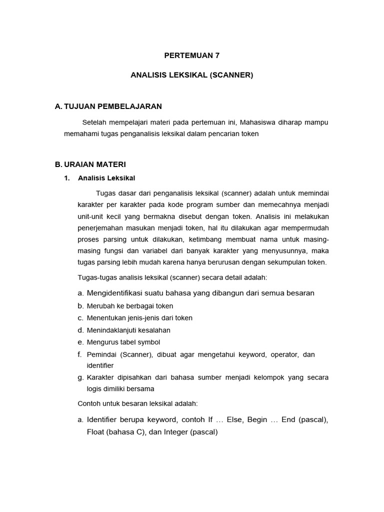Pertemuan 7 Analisis Leksikal Teknik Kompilasi | PDF