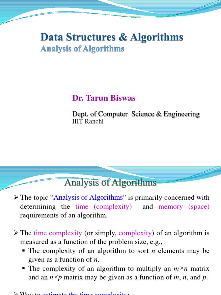 Analysis of Algorithms-Tarun-IIIT Ranchi | PDF | Time Complexity ... Analysis of Algorithms-Tarun-IIIT Ranchi | PDF | Time Complexity ...