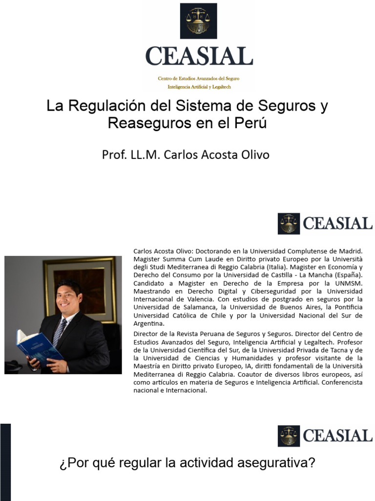 La Regulación Del Sistema de Seguros y Reaseguros Carlos Acosta CEASIAL | PDF | Seguro | Póliza ...