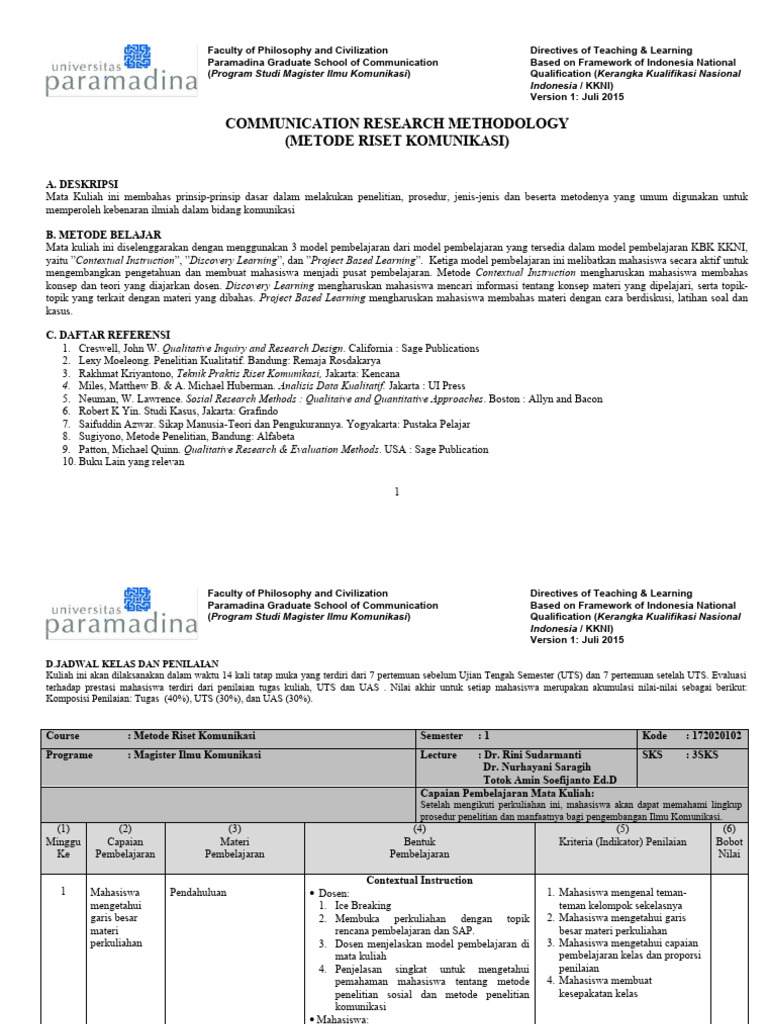 RPS - Metode Riset Komunikasi | PDF
